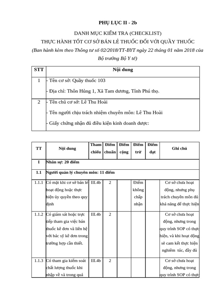 8. Bản tự kiểm tra (checklist) - Mau - so - 02 | PDF