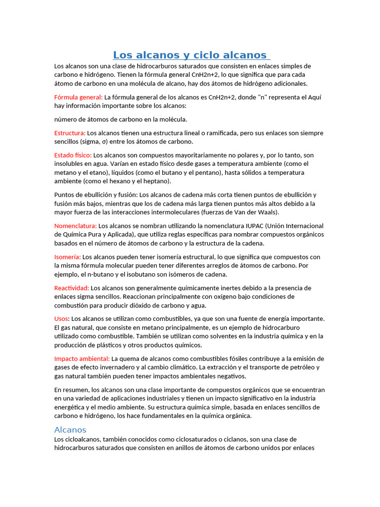 Los Alcanos y Ciclo Alcanos | PDF | Alcano | Hidrocarburos
