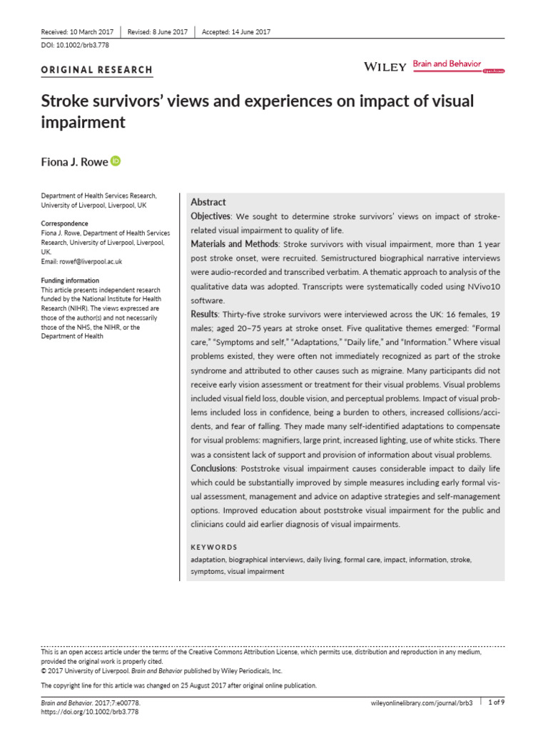 Stroke Survivors' Views and Experiences On Impact of Visual | PDF ...
