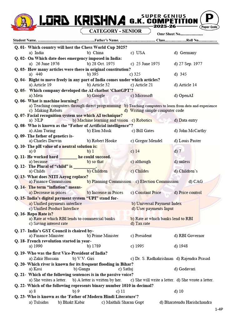 Senior (Set P) 2025 | PDF | Artificial Intelligence | Intelligence (AI ...