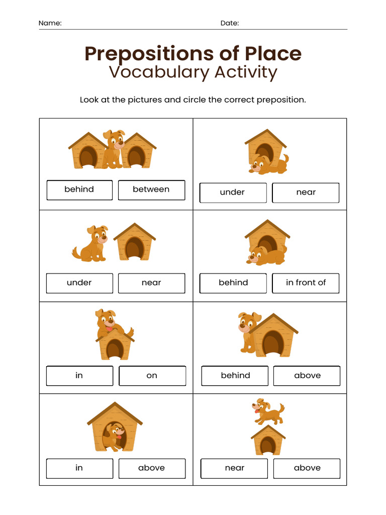 Prepositions of Place Vocabulary Worksheet in Colorful Simple Style | PDF