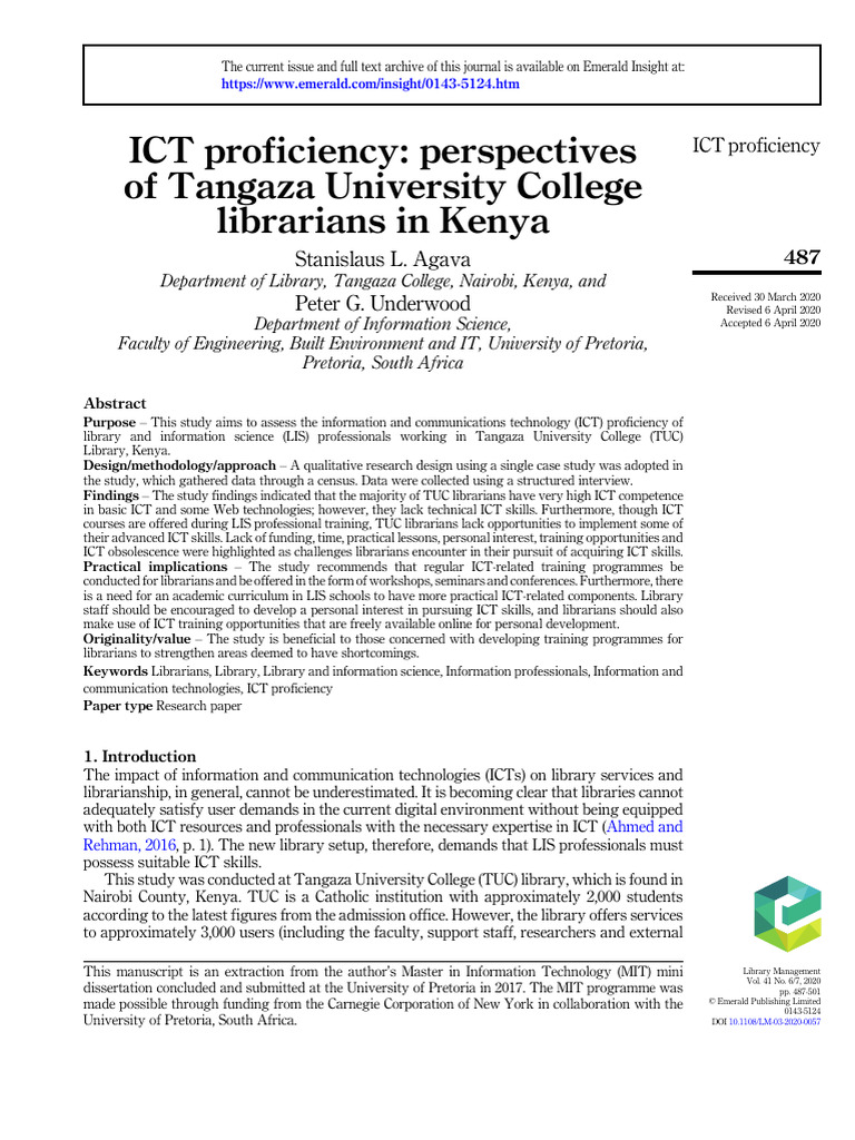 BB - ICT Proficiency - Perspectives of Tangaza University College ...