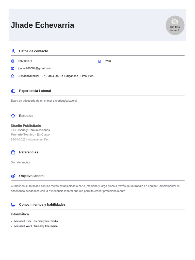 Currículum de Jhade Echevarria | PDF