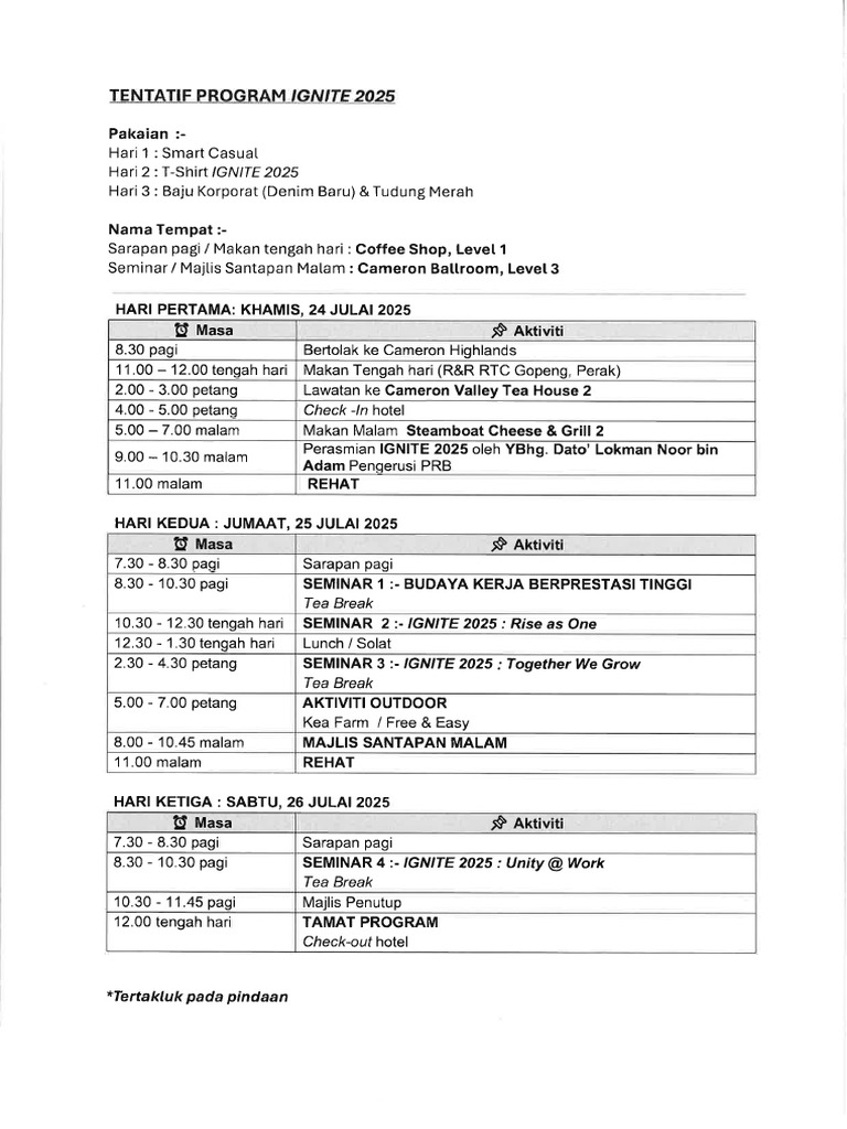 Tentatif Program Ignite 2025 | PDF