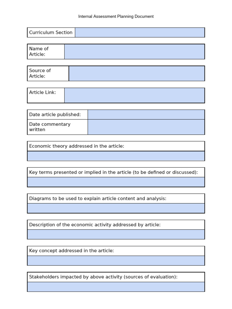 Internal Assessment Planning Guide | PDF