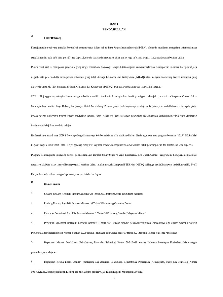 Program DSS SDN 1 Bojonggedang 2024 | PDF