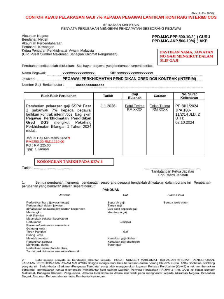 Contoh Kew.8 Sspa 7% Januari 2026 | PDF