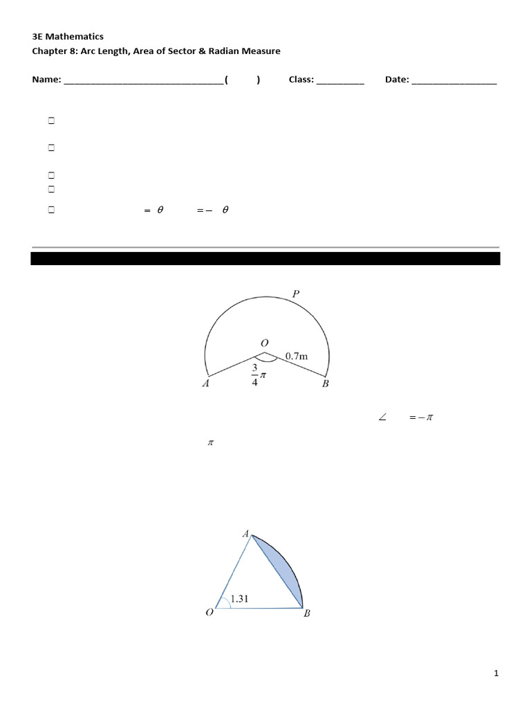 8 Arc Length, Area of Sector & Radian Measure (With Worked Soln) | PDF ...