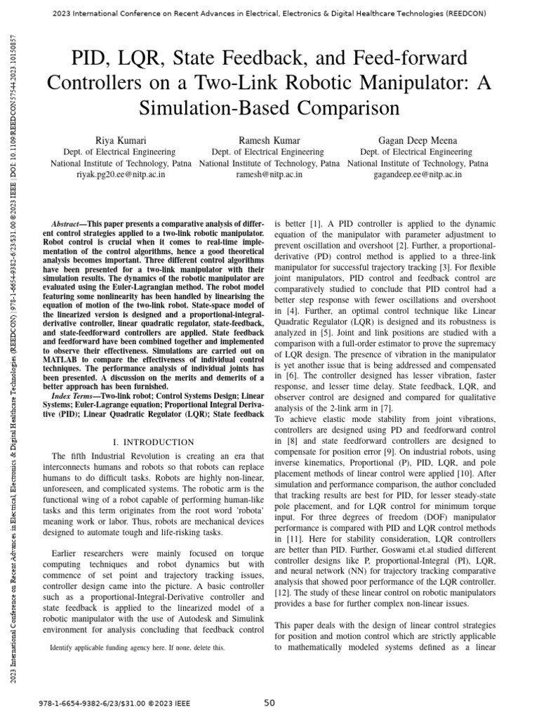 PID LQR State Feedback and Feed-Forward Controllers On A Two-Link Robotic Manipulator A ...