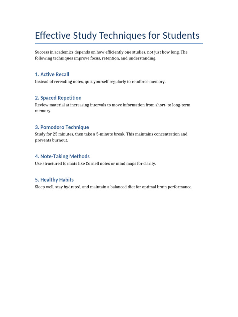 Effective Study Techniques For Students | PDF