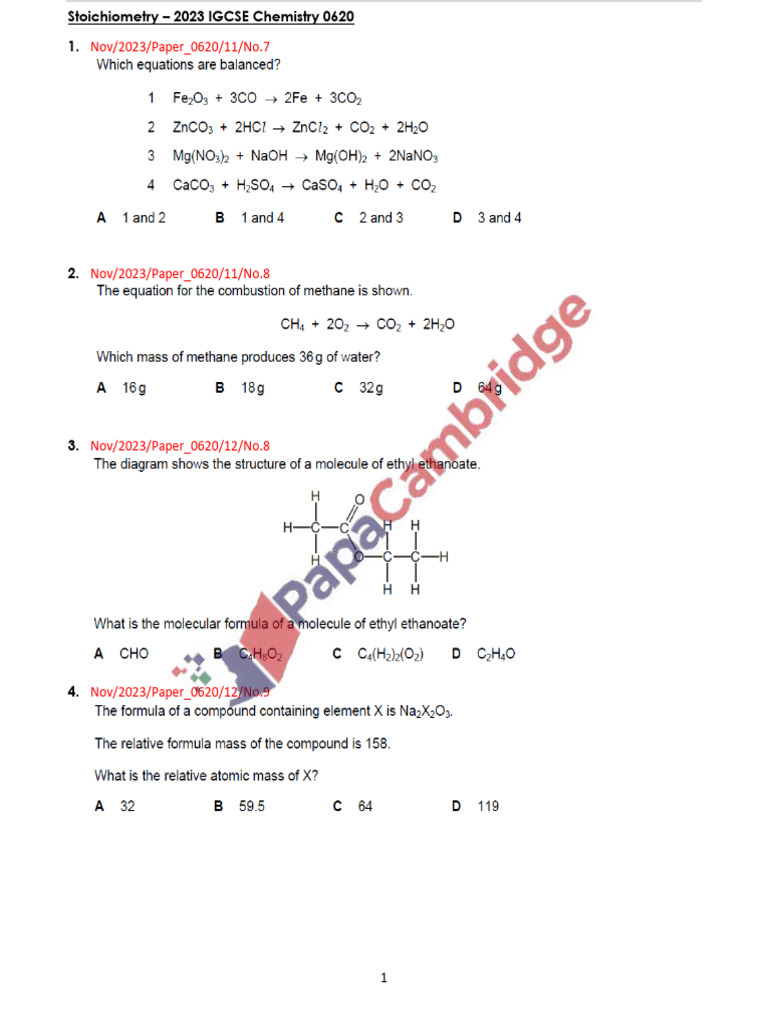 2023N Stoichiometry IGCSE Chem 0620 | PDF