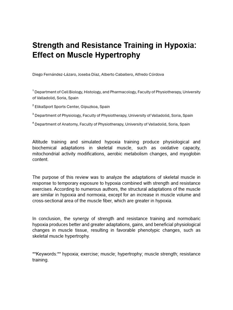 Strength and Resistance Training in Hypoxia | PDF | Skeletal Muscle ...