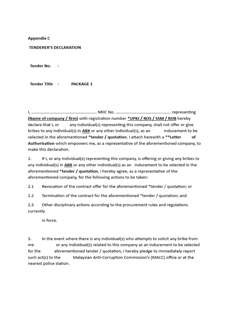Tenderer's Declaration | PDF