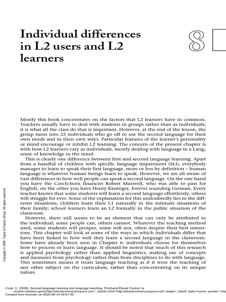 Second Language Learning and Language Teaching - (8 Individual ...
