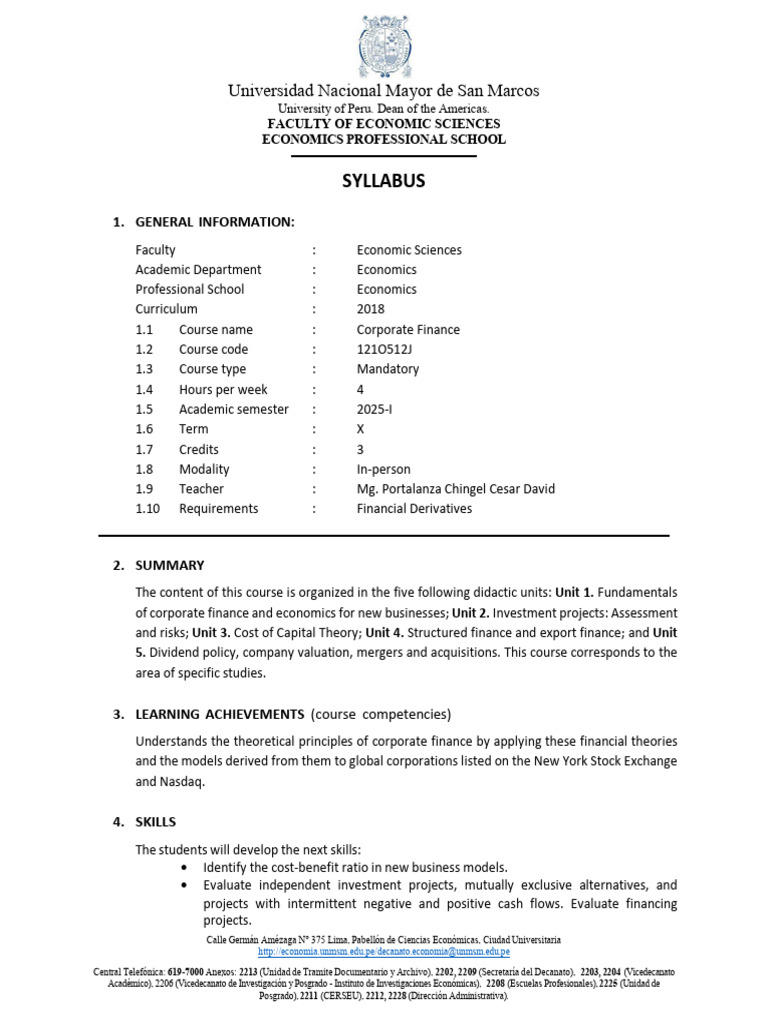 Full Syllabi-Corporate Finance | PDF | Cost Of Capital | Cost–Benefit ...