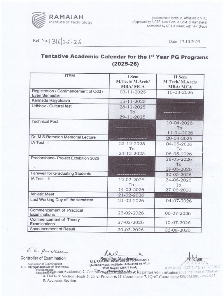 Tentative+Academic+Calendar+for+I+Year+PG+Programs+2025 26 | PDF