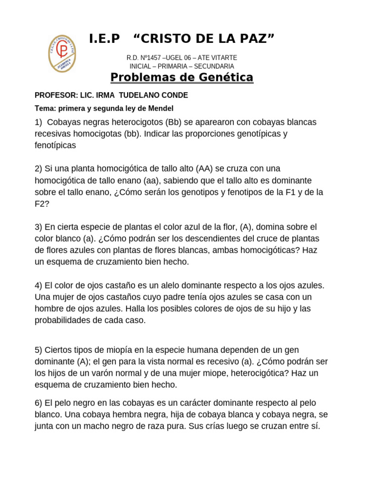 Problemas de Genética Mendeliana | PDF | Dominancia (Genética) | Cigosidad