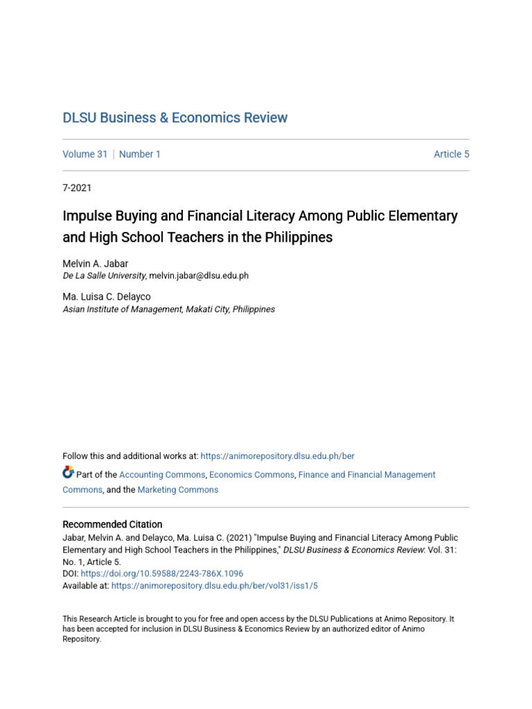 Impulse Buying and Financial Literacy Among Public Elementary and | PDF ...