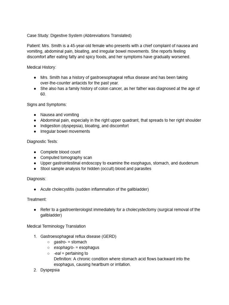 Case Study - Digestive System | PDF | Gastroenterology | Gallbladder