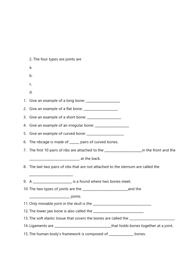 Skeletal System Revision Class 5 | PDF | Bone | Skeleton