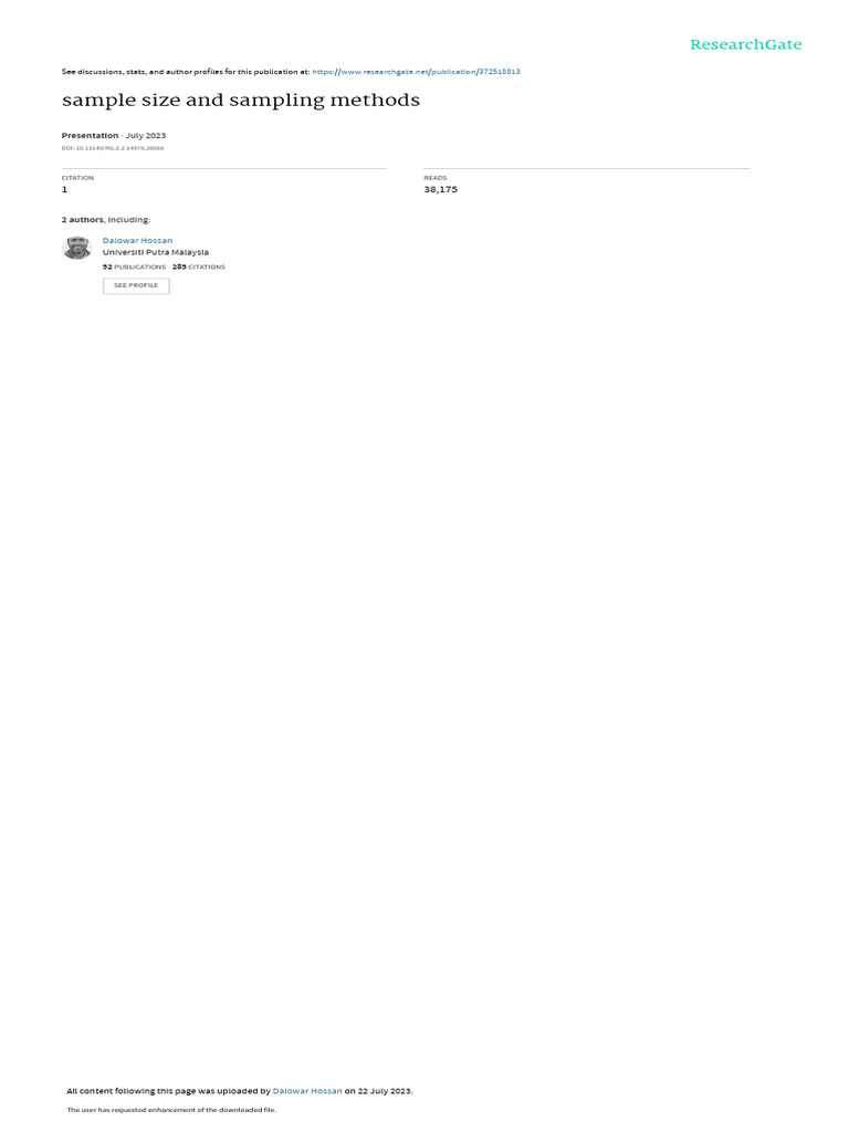 Sample Size and Sampling Methods | PDF | Sampling (Statistics) | Sample Size Determination