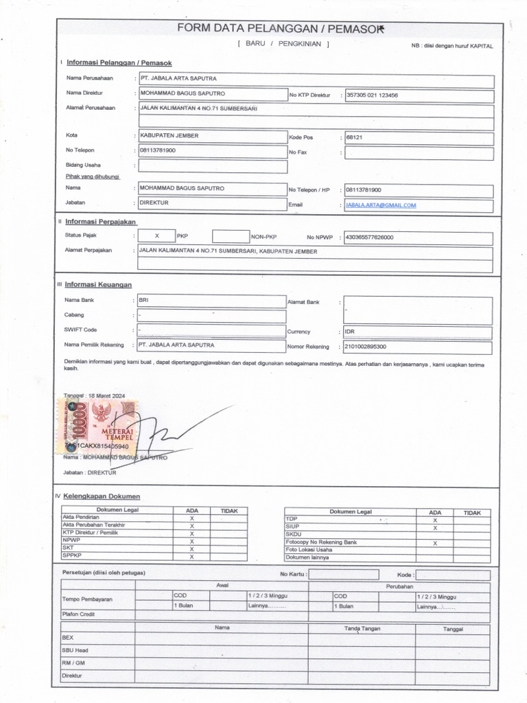 Form Data Pelanggan | PDF