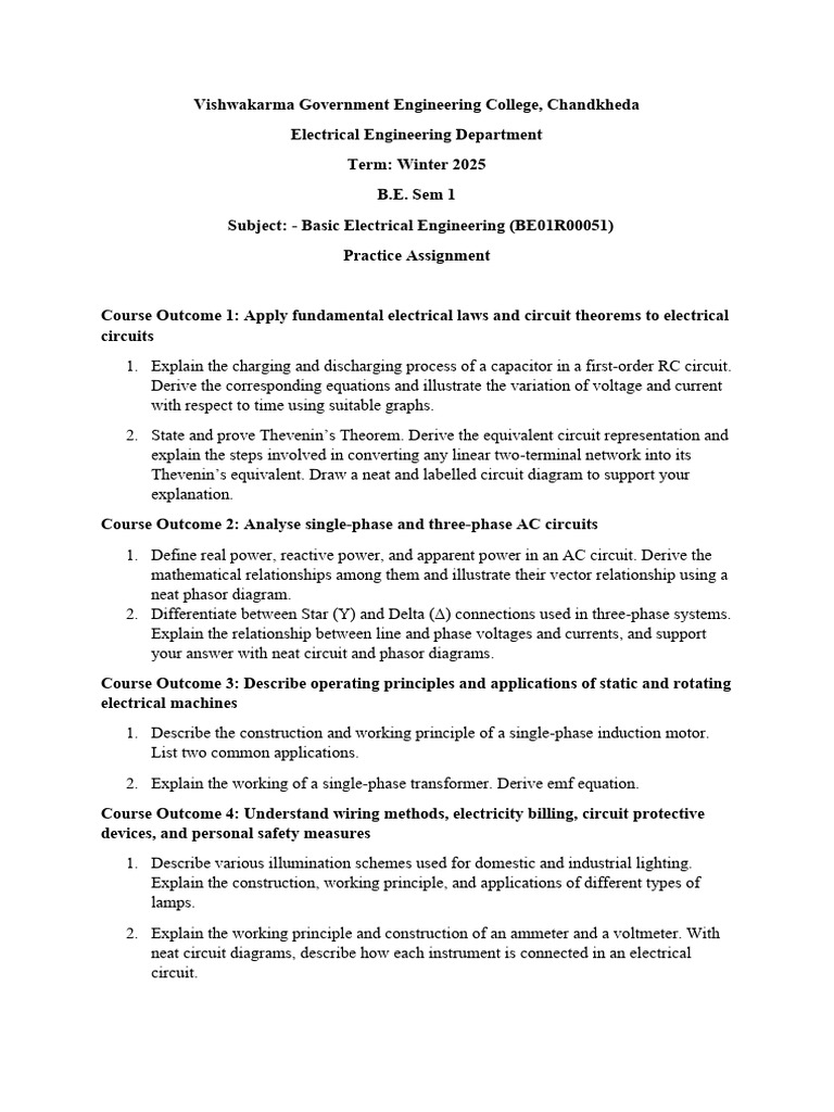 Practice Assignment BEE | PDF | Ac Power | Electrical Network