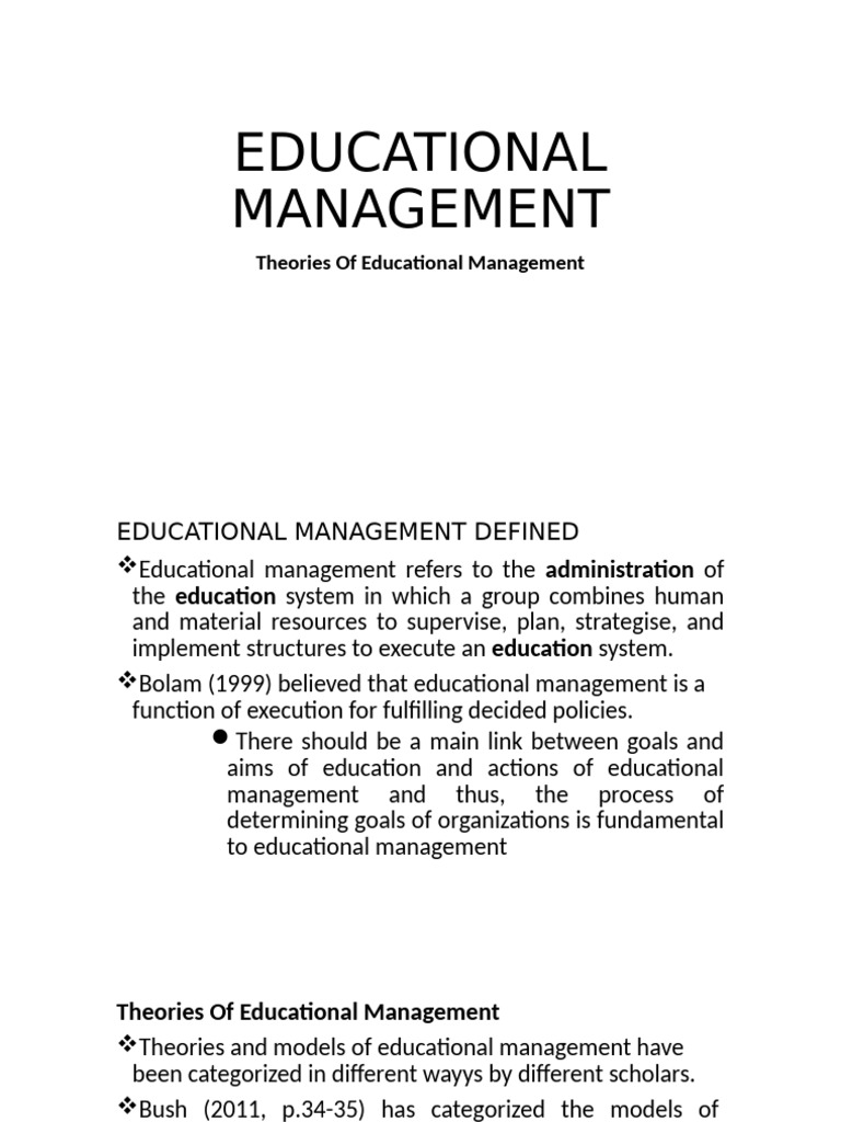 Theories of Educational Management | PDF | Leadership | Hierarchy
