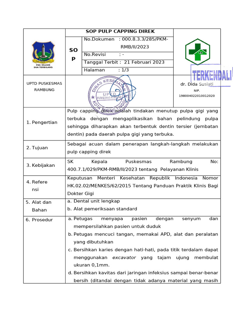 Prosedur Pulp Capping Direk Gigi | PDF
