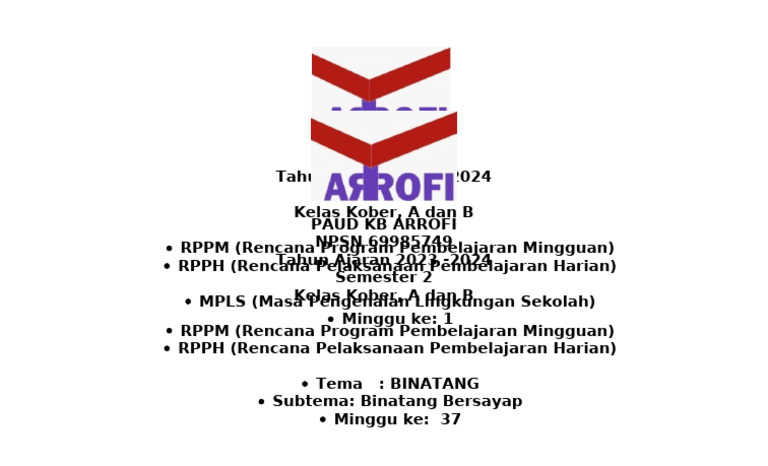 RPPM dan RPPH PAUD KB ARROFI 2023-2024 | PDF