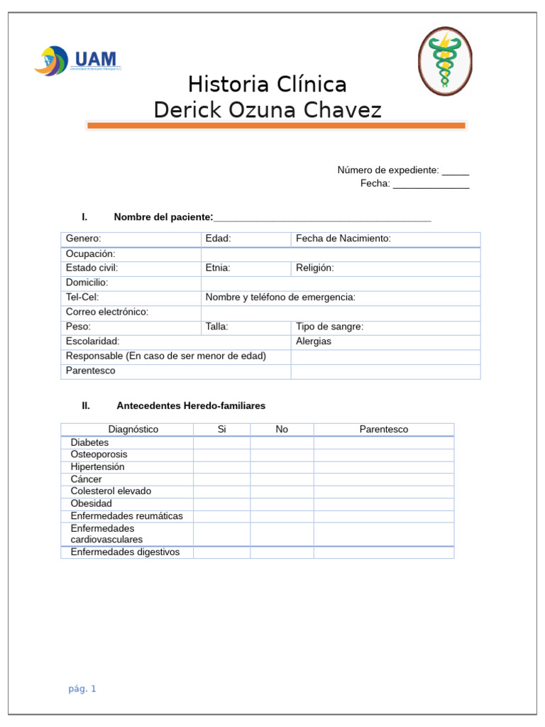 historia clinica Derick Ozuna | PDF | Historial médico | Hipertensión