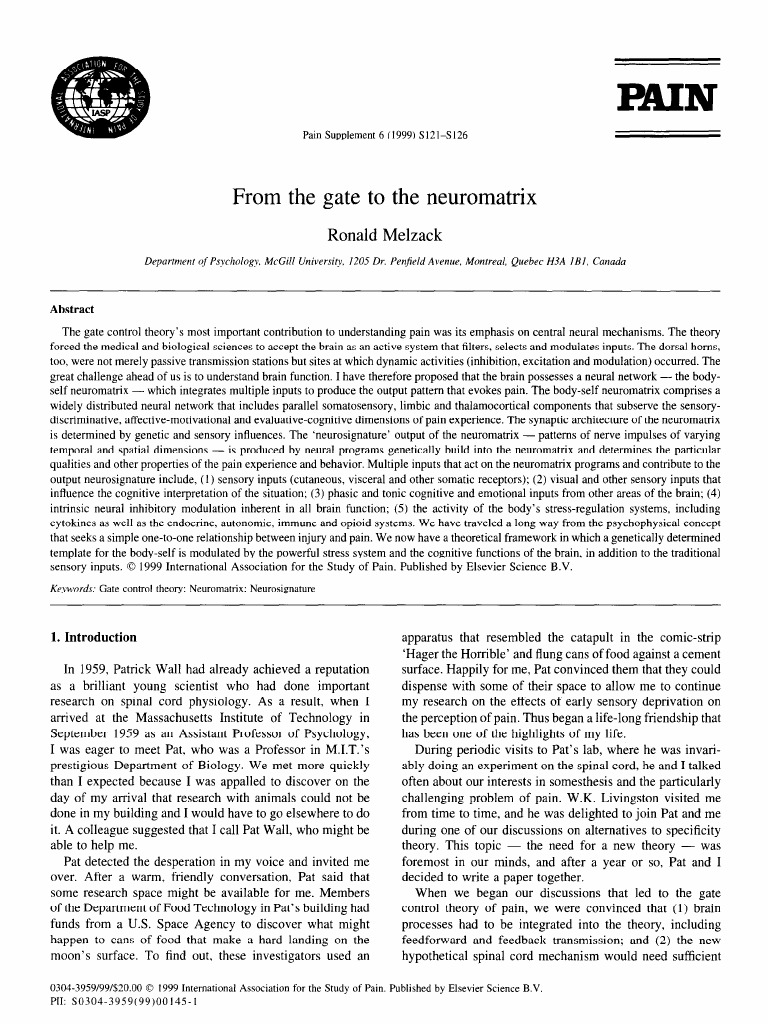 From The Gate To The Neuromatrix | PDF | Pain | Cortisol