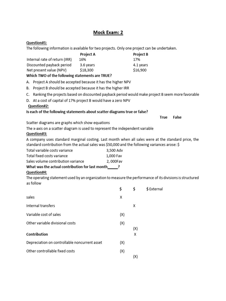 F2 Mock Exam 2 | PDF | Net Present Value | Internal Rate Of Return