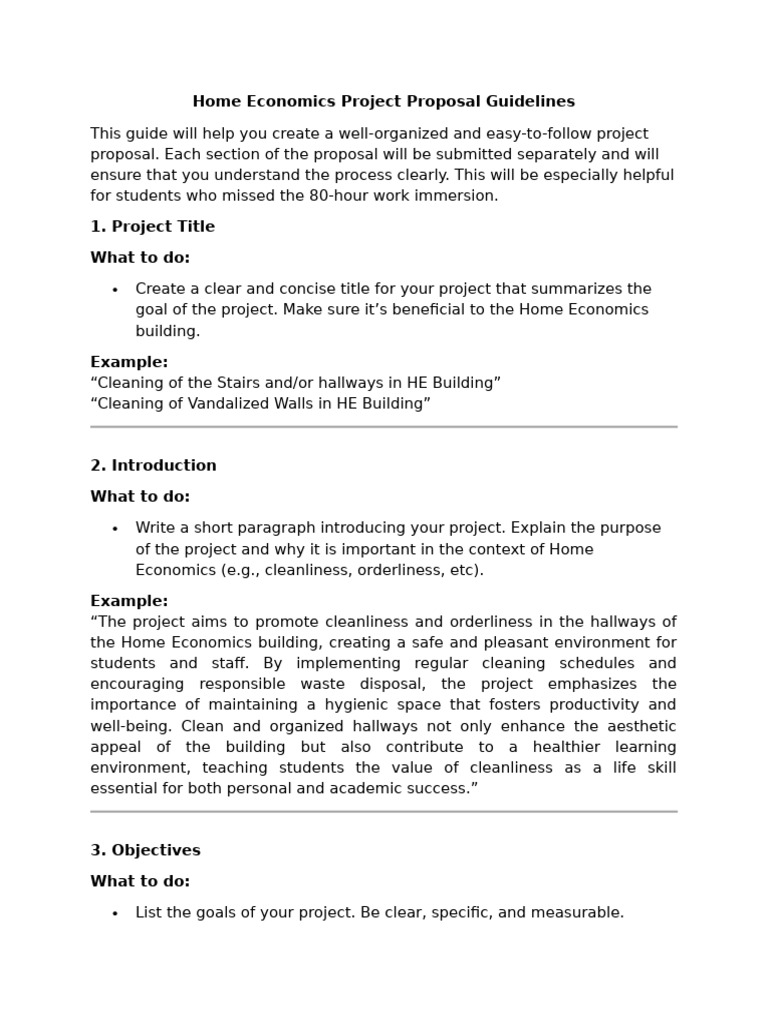 Home Economics Project Proposal Guide | PDF