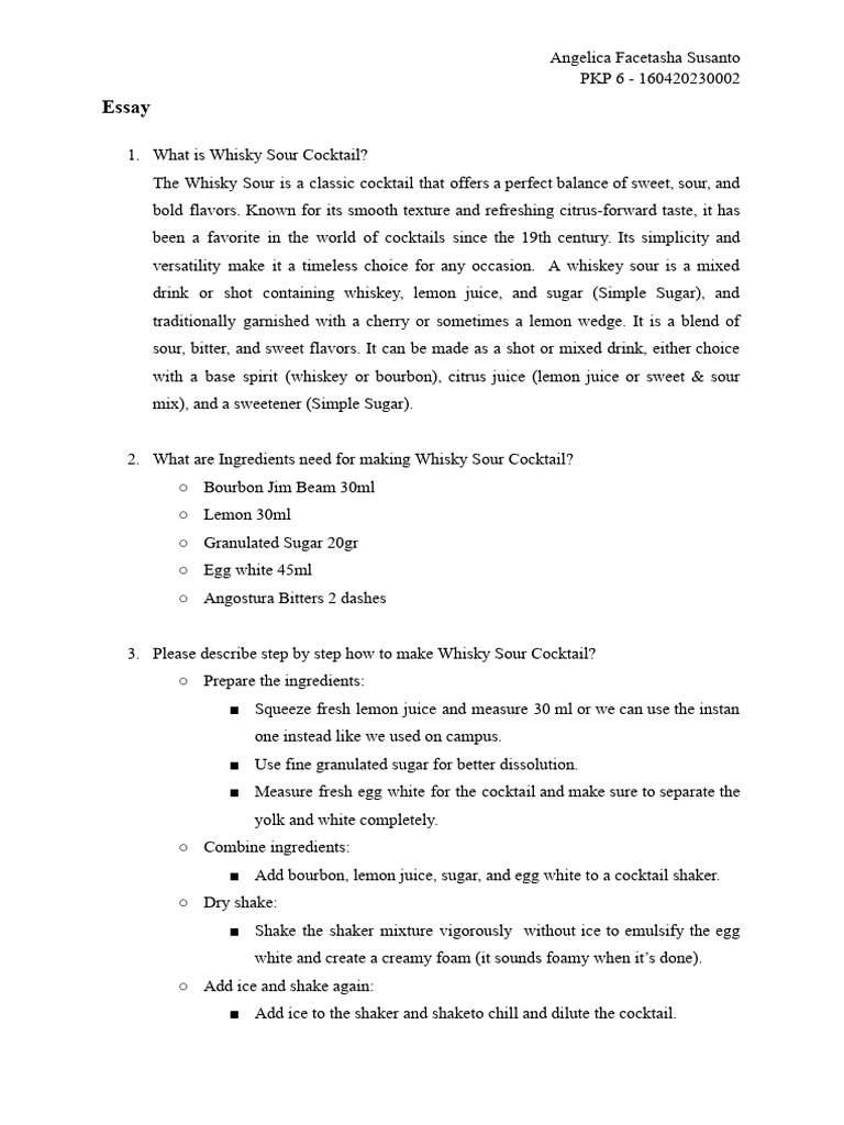 Essay Pengantar Minuman Dan Wine - Angelica F. - PKP 6 | PDF ...