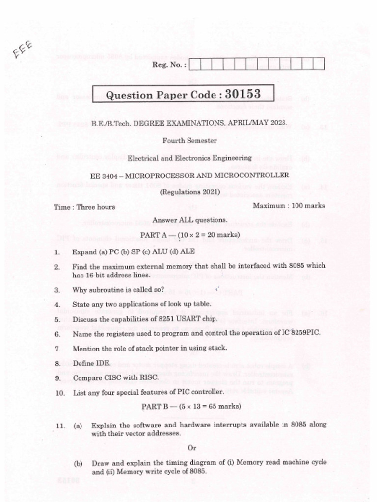 Microprocessor and Microcontroller - EE3404 2021 Regulation - Semester ...