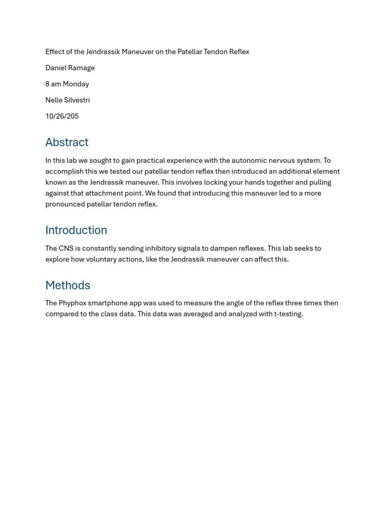 Daniel Ramage - 8AM Monday - Nelle Silvestri - Effect of The Jendrassik ...