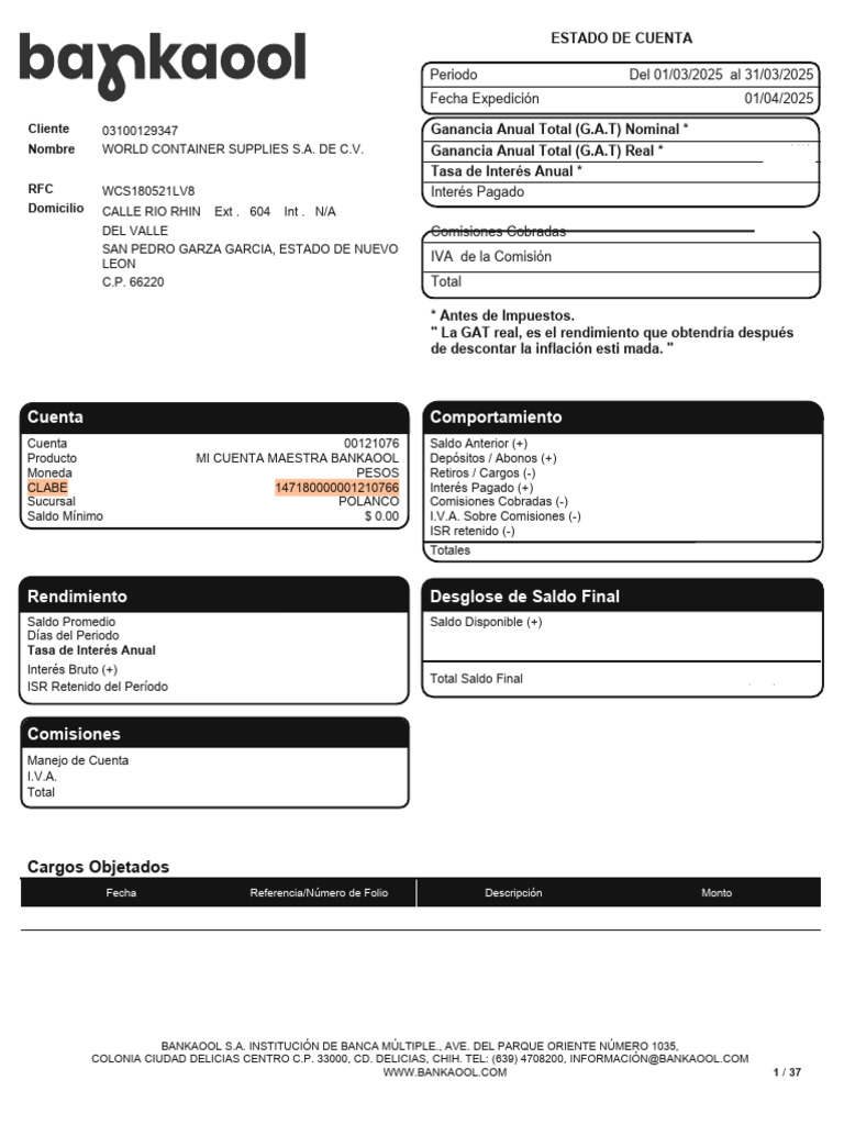 Caratula Edo de Cta Wcs Bankaool Def | PDF | Macroeconómica | Finanzas ...