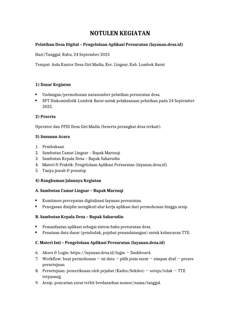 Pelatihan Pengelolaan Aplikasi Persuratan | PDF