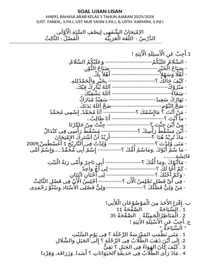 Lisan Bhs Arab Kls 3 u Fadhil Karmini Yasin[1] | PDF