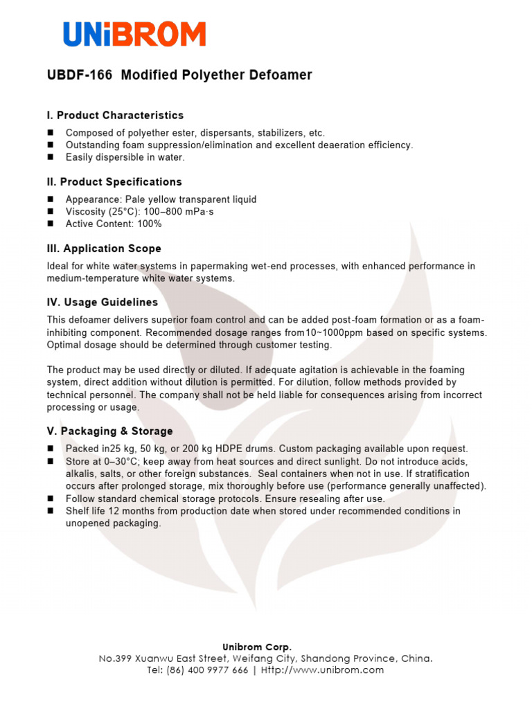 UBDF-166 Modified Polyether Defoamer | PDF