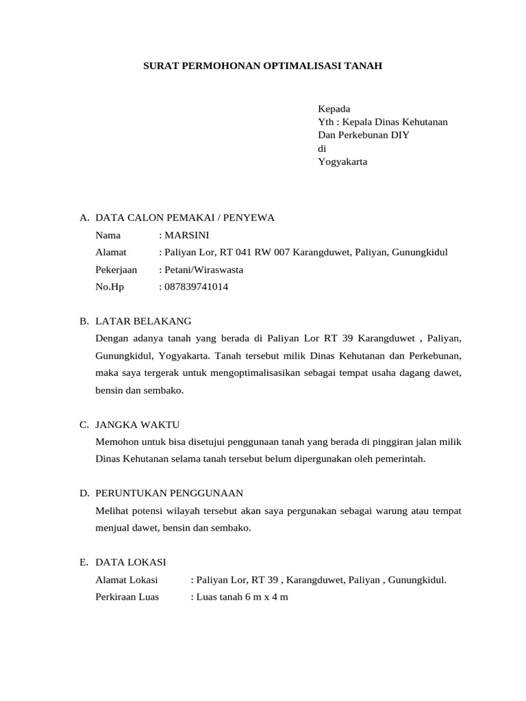 Permohonan Optimalisasi Tanah Paliyan | PDF