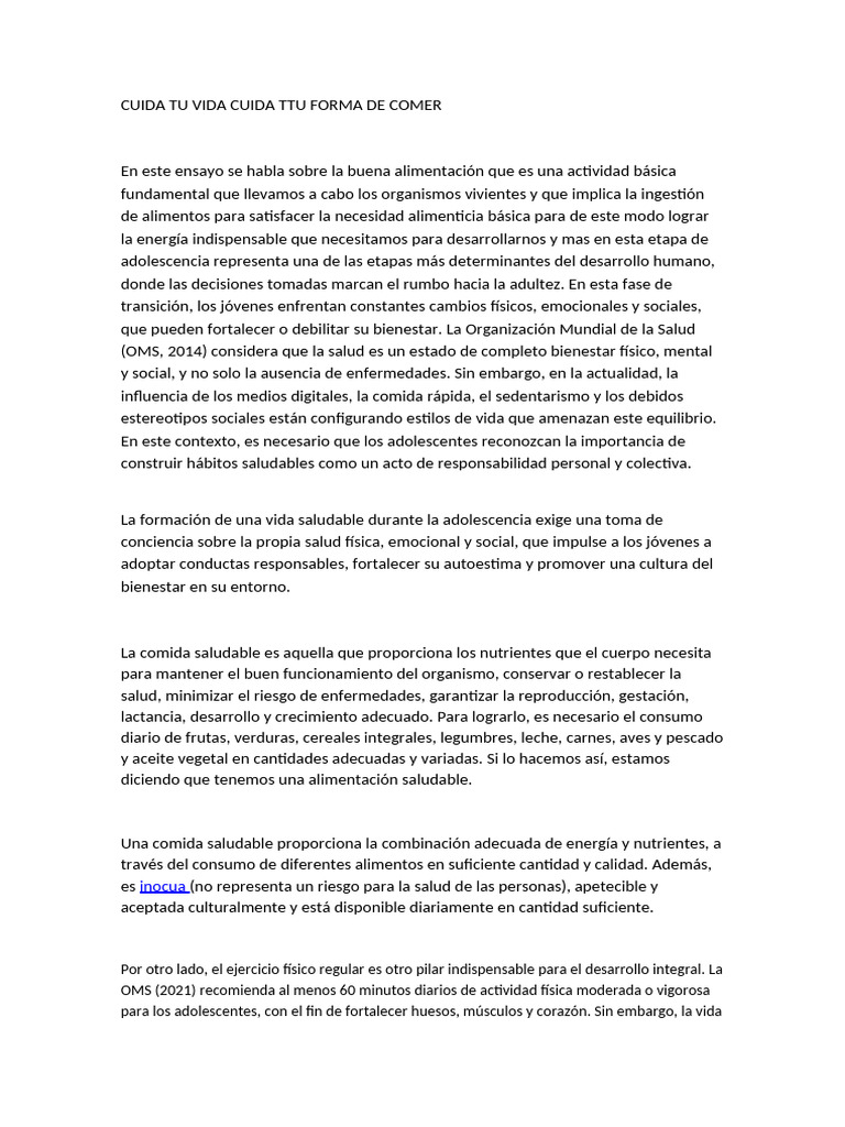 Cuida Tu Vida Cuida Ttu Forma de Comer | PDF | Salud mental | Adolescencia