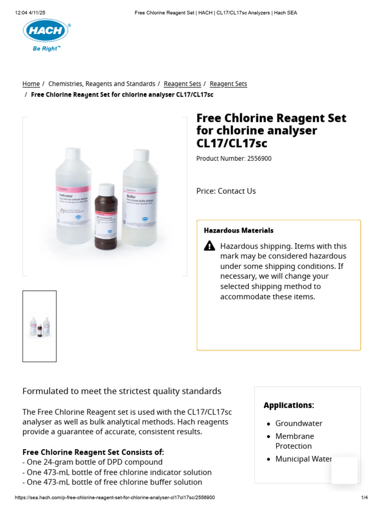 Free Chlorine Reagent Set CL17/CL17sc | PDF | Chlorine | Chemistry