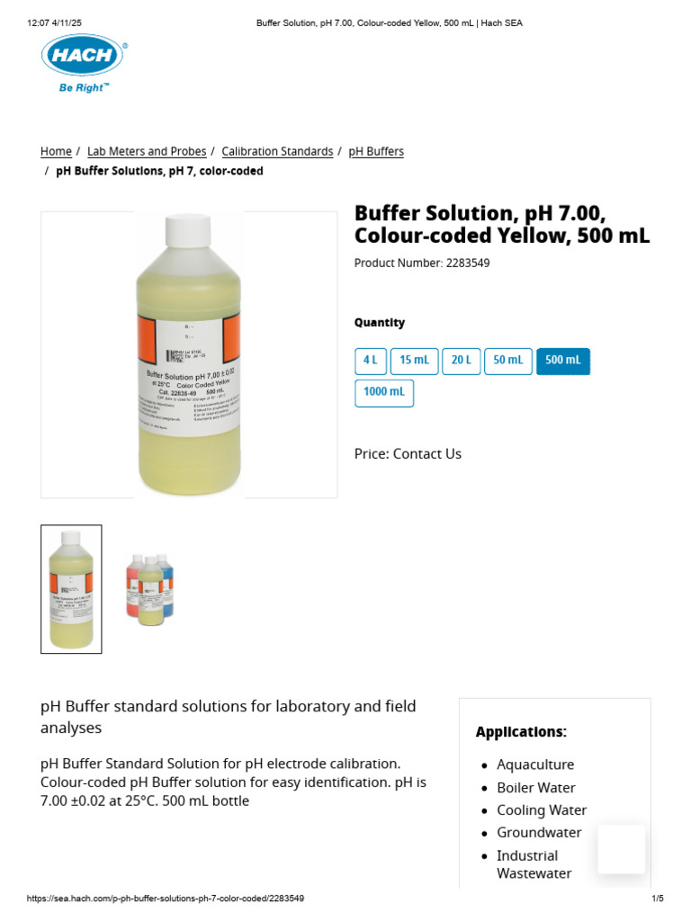 Buffer Solution, PH 7.00, Colour-Coded Yellow, 500 ML - Datasheet | PDF ...