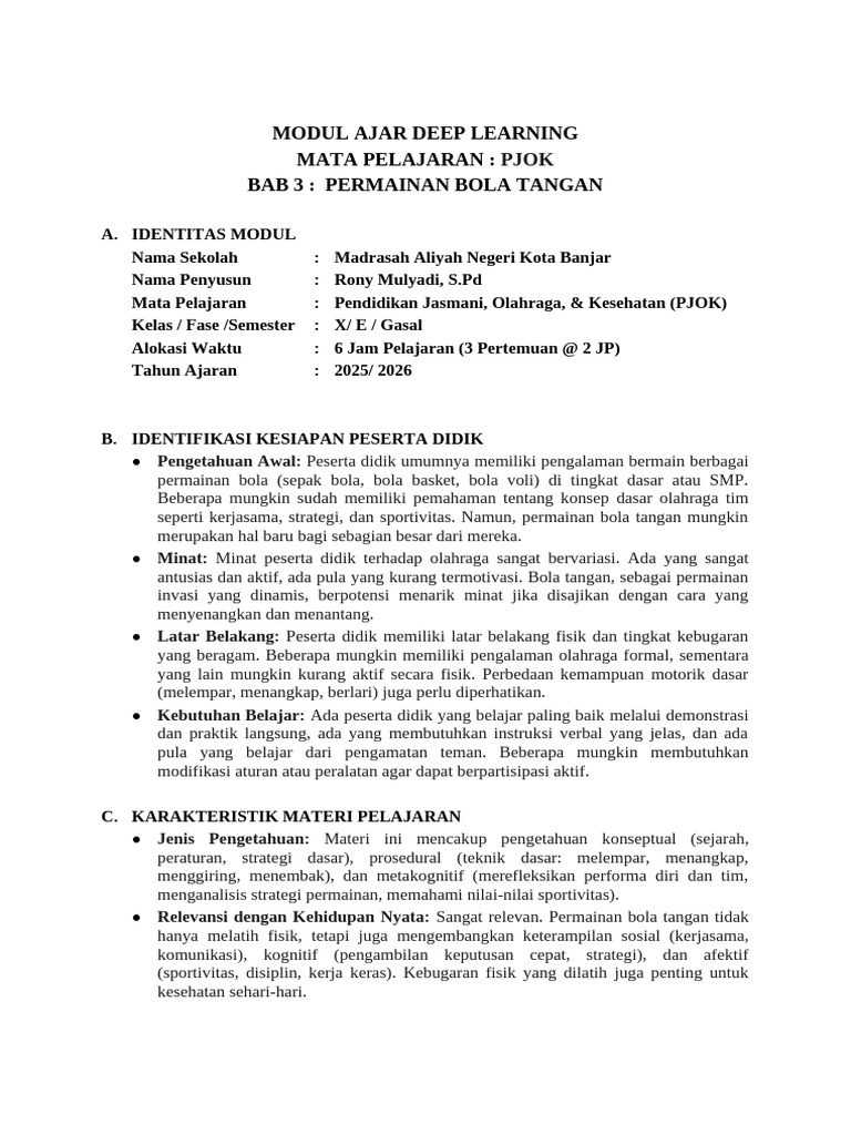 Modul Unit 3 Permainan Bola Tangan | PDF