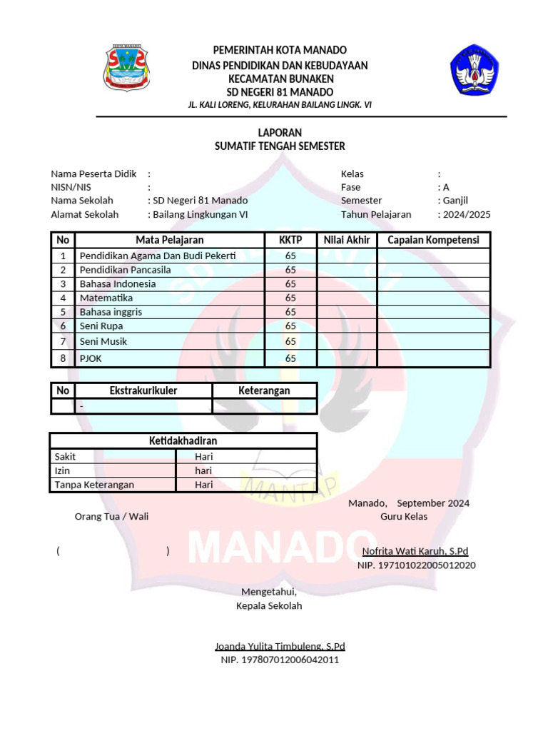 Rapor Sts Ganjil Kelas 2 2024 | PDF