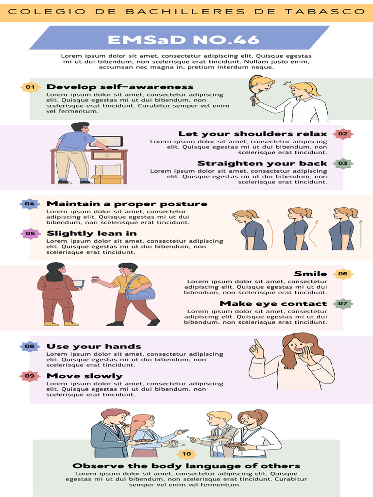 Blue Yellow Illustration Step by Step to Improve Your Body Language at ...