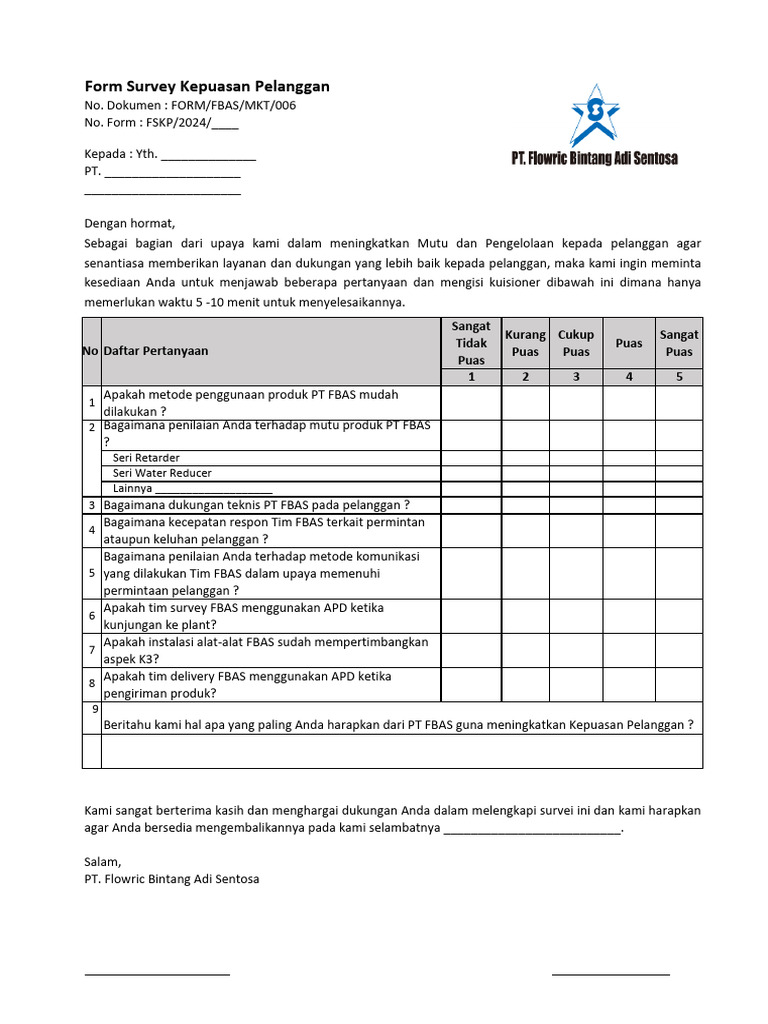 Form Survey Kepuasan Pelanggan Update 01.01.24 | PDF