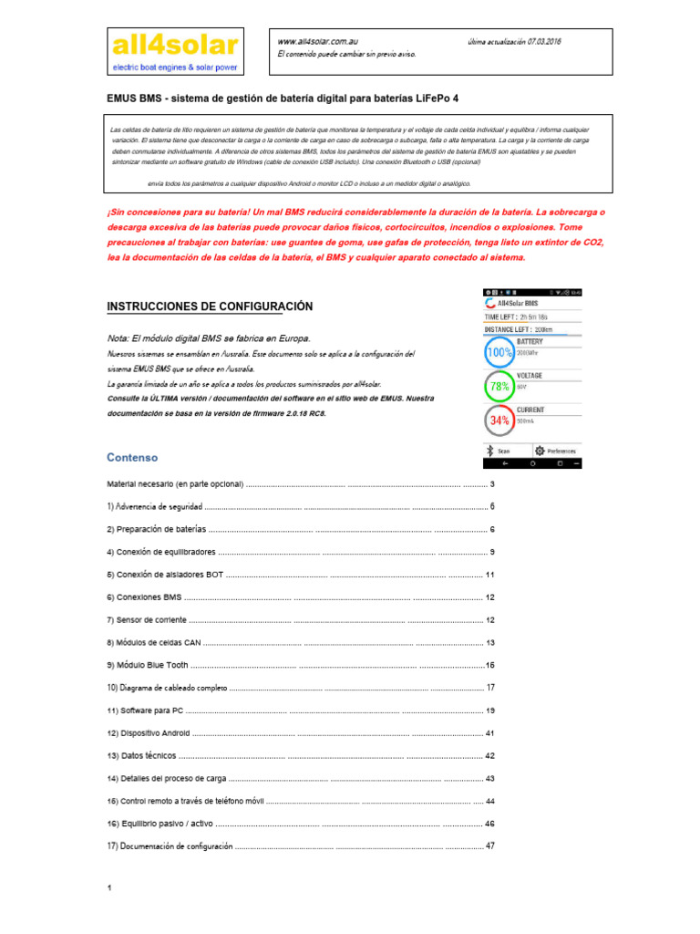 Sistema BMS EMUS para Baterías LiFePo4 | PDF | Relé | Contraseña